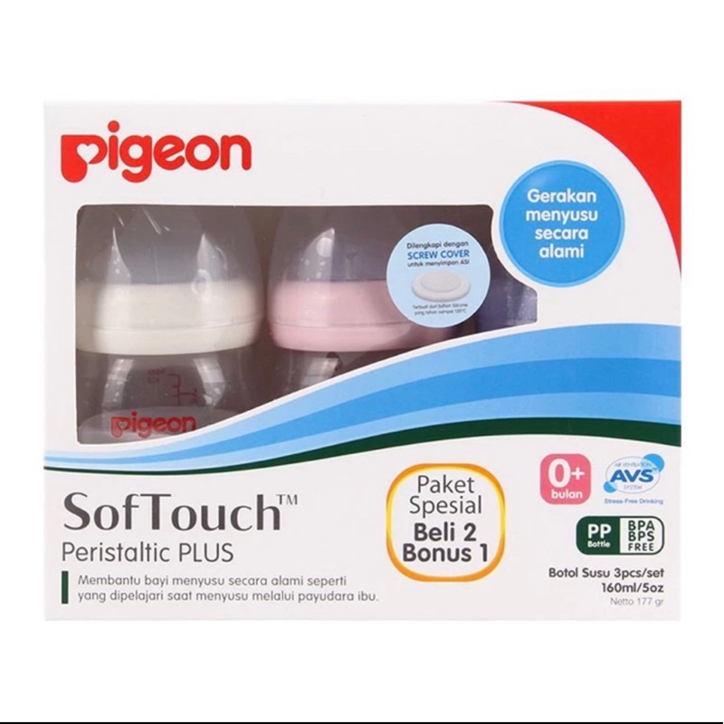 Jual Pigeon Softouch Peristaltic Plus Botol Susu Wide Neck isi 3pcs | Shopee Indonesia