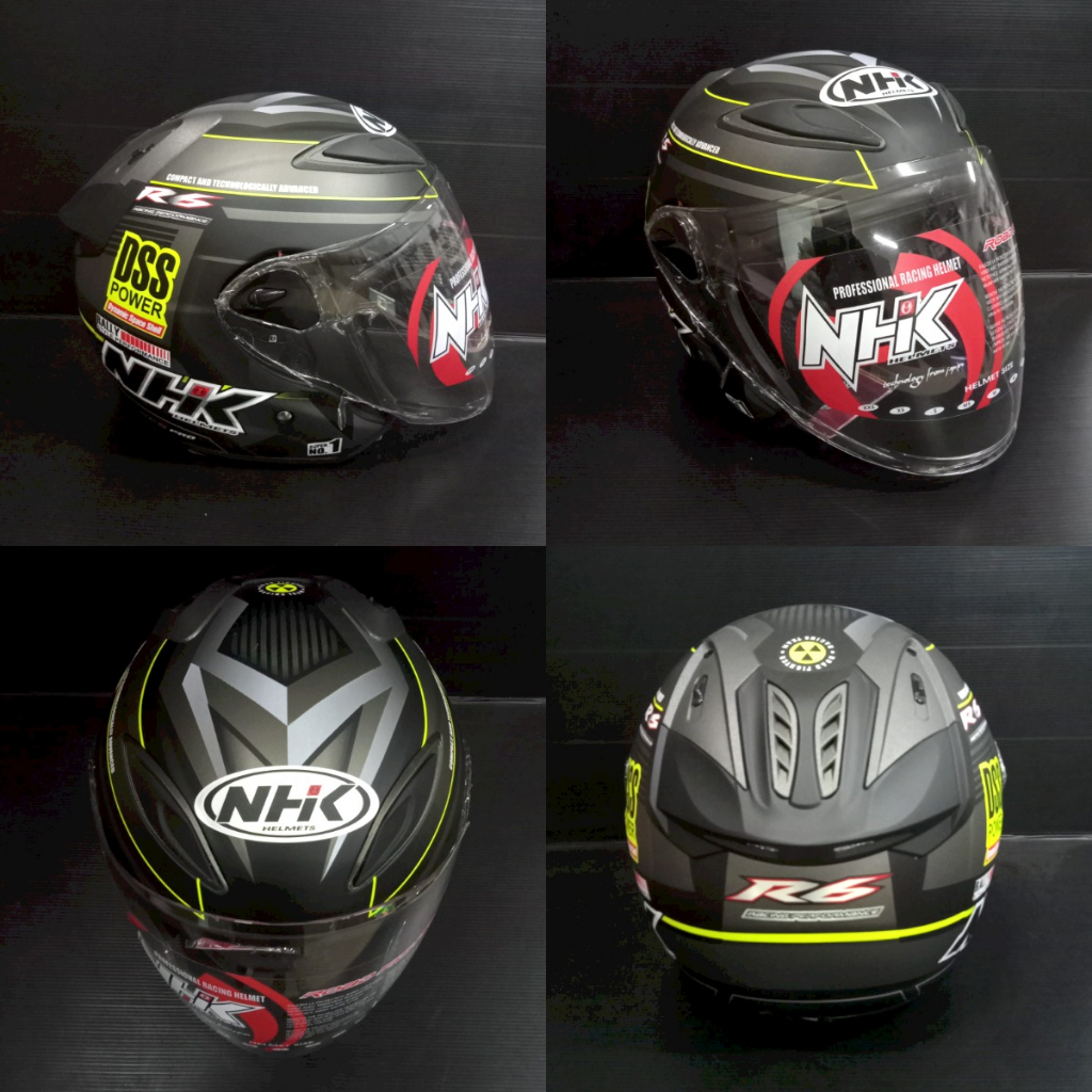 Jual HELM NHK R6 RALLY 02 BLACK DOFF SILVER HALF FACE | Shopee Indonesia