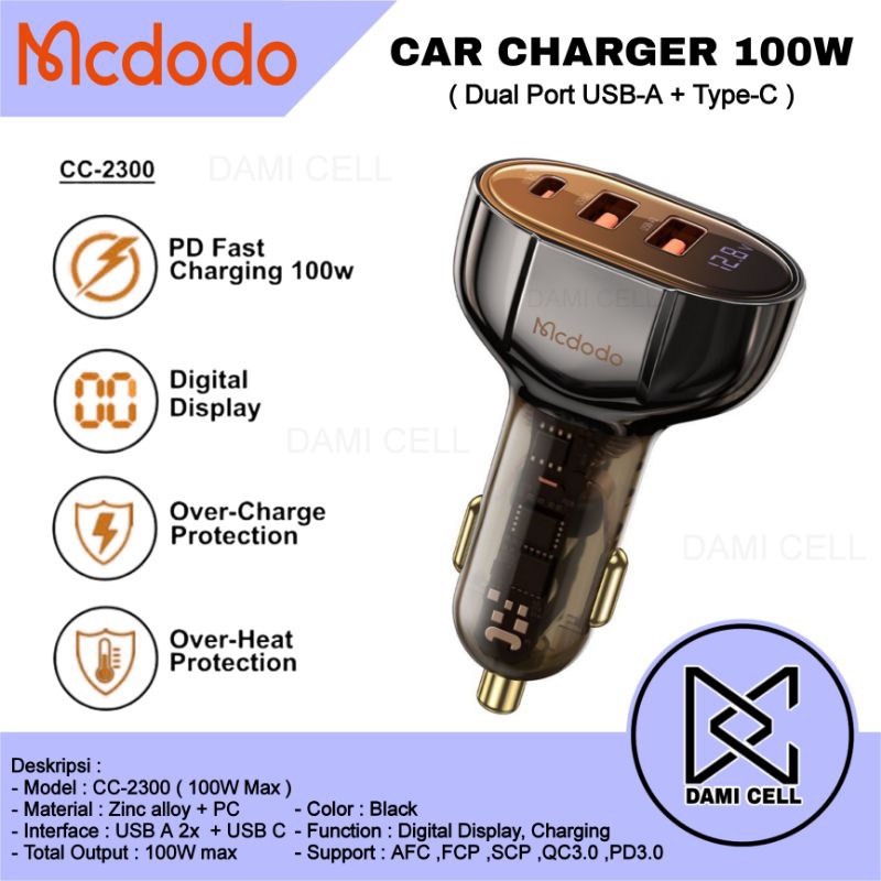 Jual MCDODO CC-2300 Car Charger Premium Cas Mobil Adaptor 2 Port USB A ...