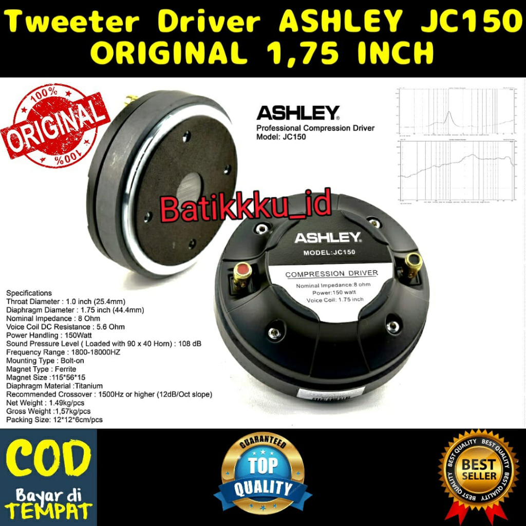 Jual Tweeter Driver ASHLEY JC 150 JC150 ORIGINAL 1,75 INCH 150 WATT ...