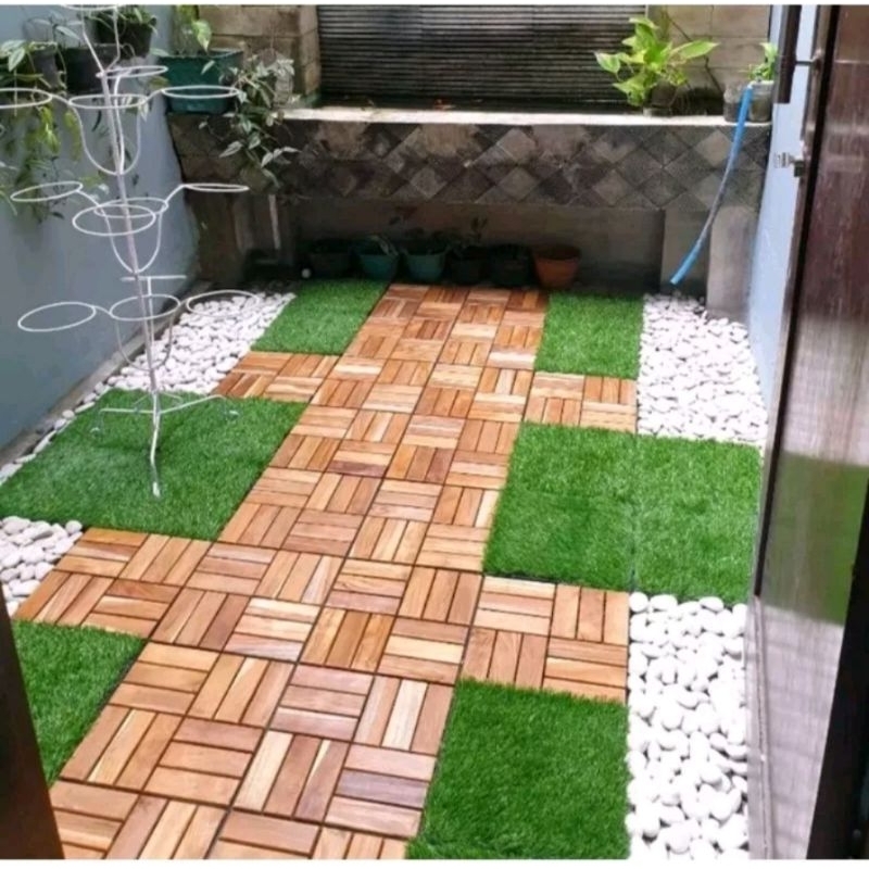 Jual Lantai ubin kayu kombinasi rumput sintetis | Shopee Indonesia