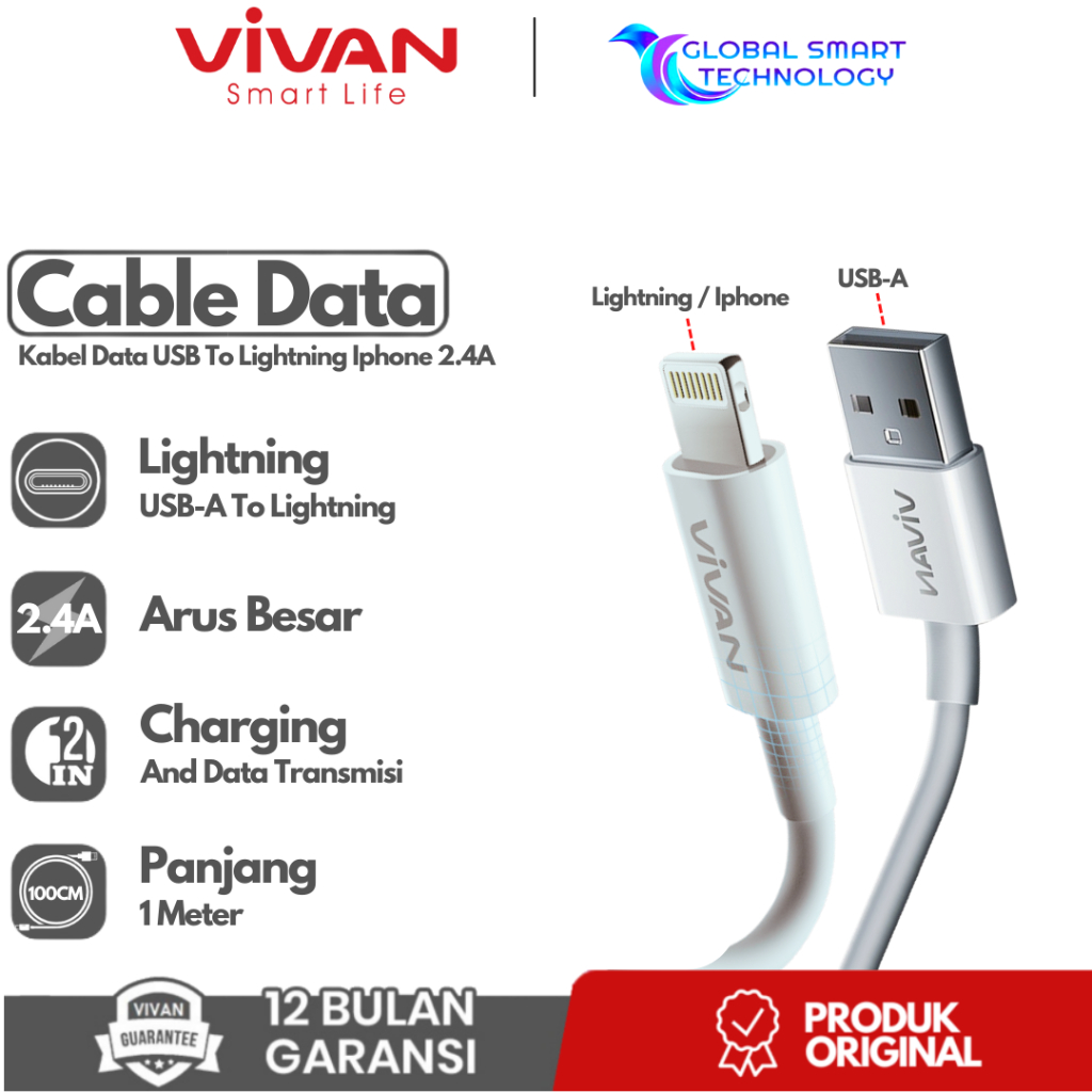 Jual VIVAN KAL100 Kabel Cable Data USB To Lightning Iphone Fast ...