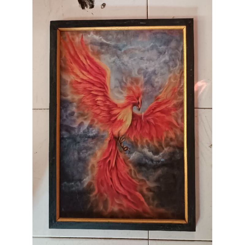 Jual hiasan dinding lukisan cetak burung Phoenix api plus bingkai ...