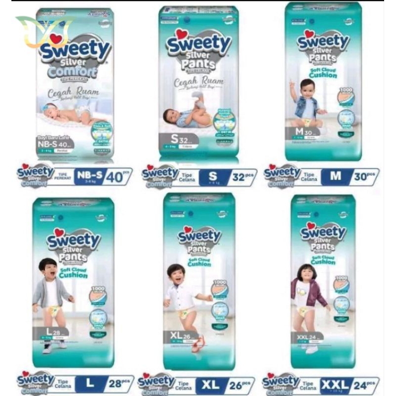 Jual Sweety Silver Pants Popok bayi celana perekat Diaper NBS40 S32 M30 ...