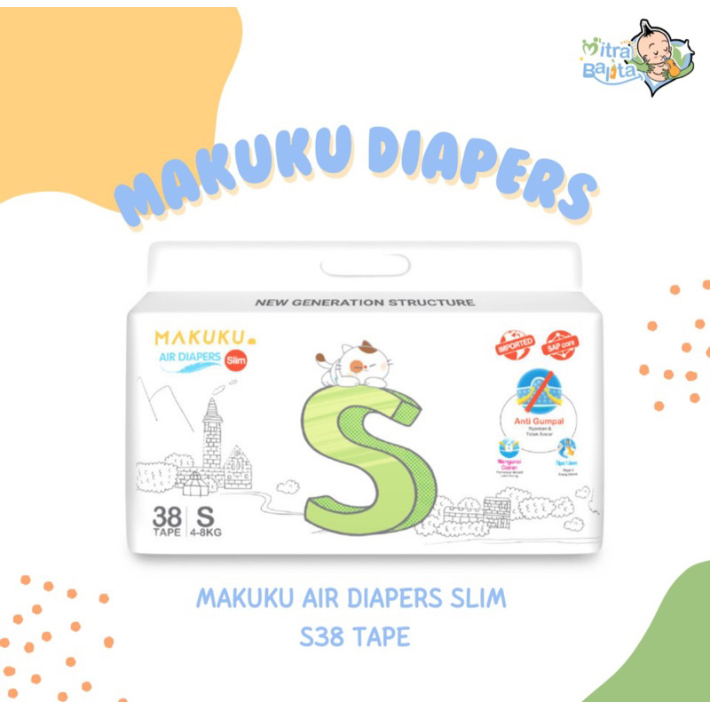 Jual Makuku Air Diapers SLIM Tape S38 | Shopee Indonesia