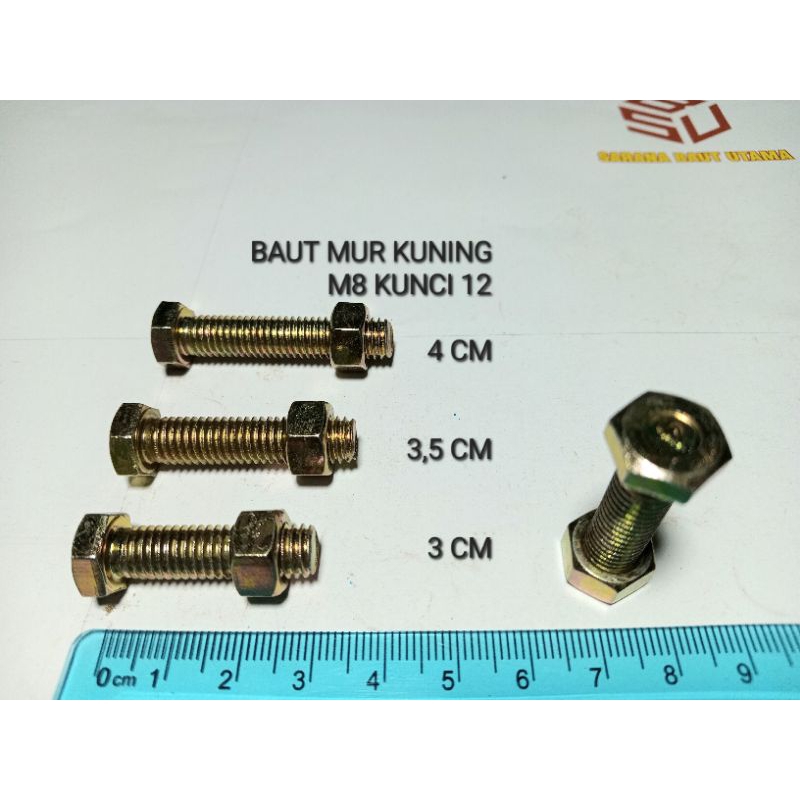 Jual Baut Mur m8*30 - m8*40 Kuning kunci 12 / BMK m8*30 - m8*40 ...