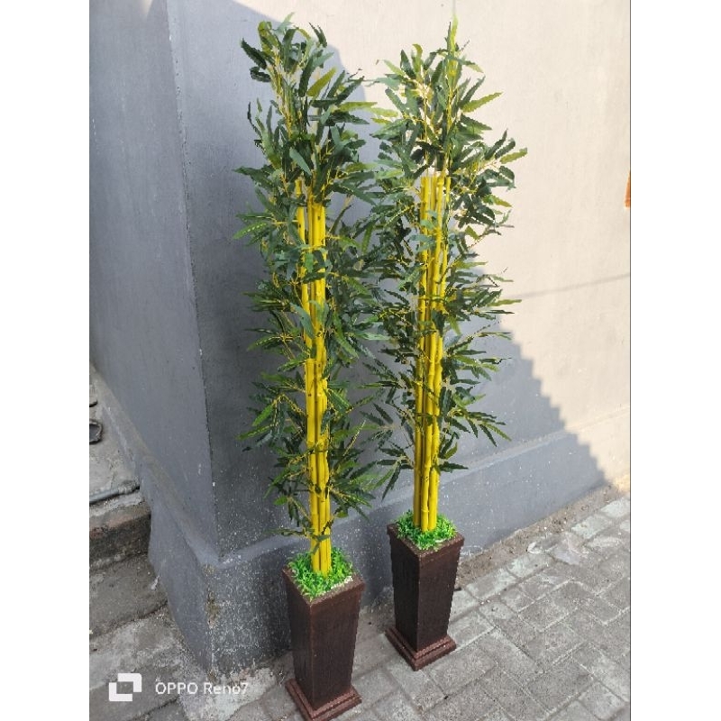 Jual BUNGA SUDUT RUANGAN LENGKAP POT BATU // BAMBU KUNING ARTIFICIAL ...