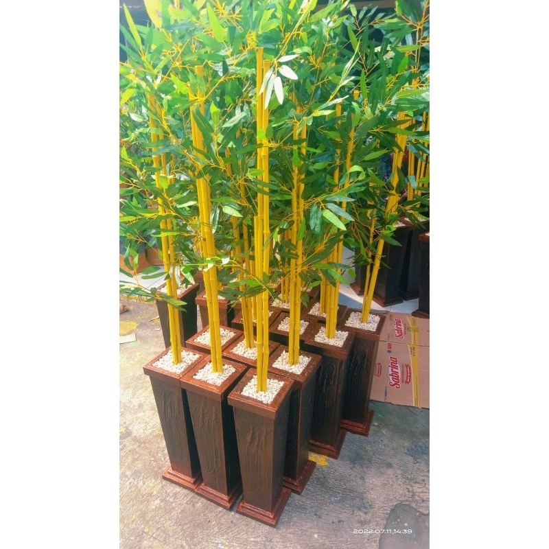 Jual BUNGA SUDUT RUANGAN LENGKAP POT BATU // BAMBU KUNING ARTIFICIAL ...