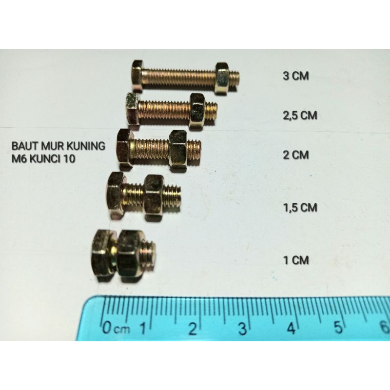 Jual Baut Mur m6*10 - m6*30 Kuning kunci 10 / BMK m6*10 - m6*30 ...