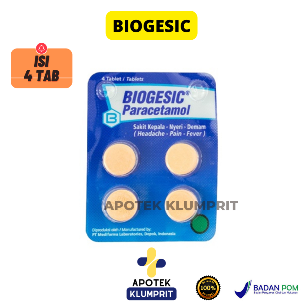 Jual BIOGESIC TABLET / DEMAM / SAKIT KEPALA / NYERI / BIOGESIC / 4'S ...