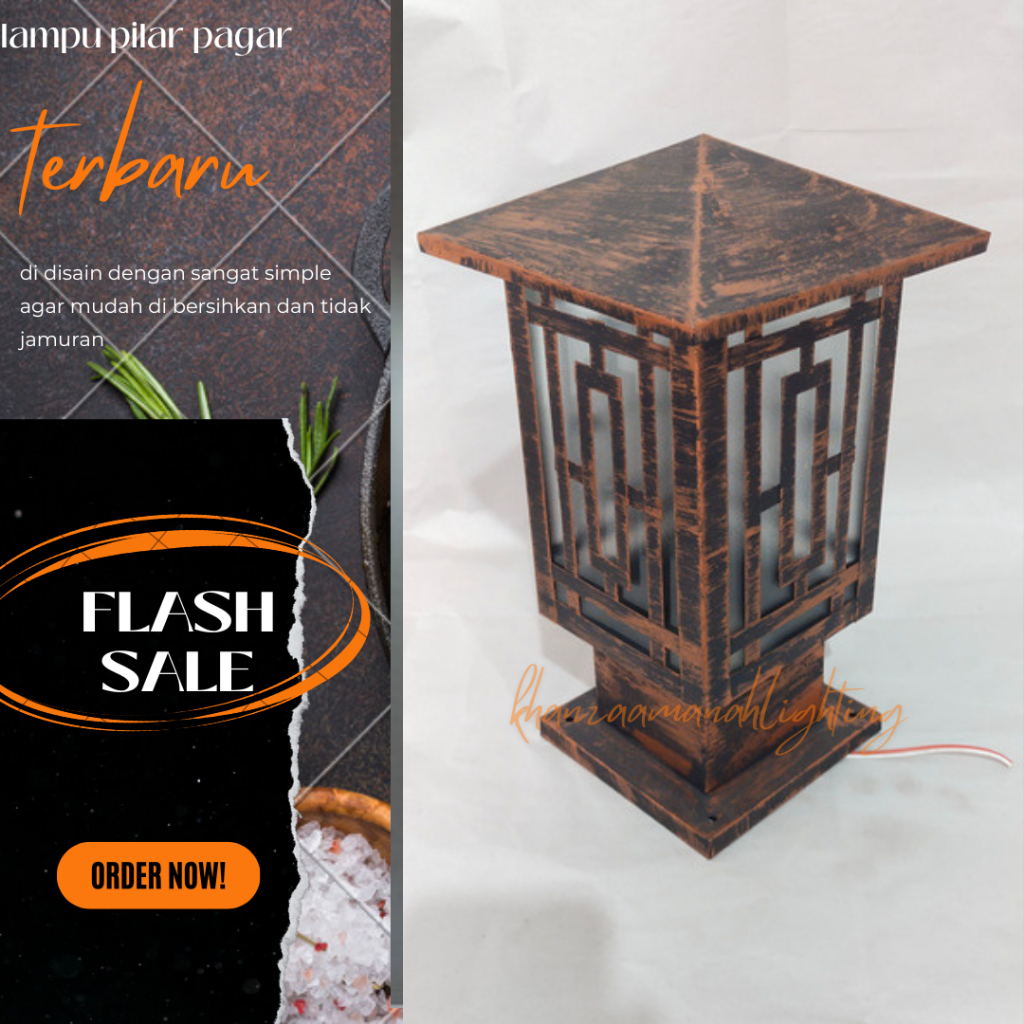 Jual lampu pagar pilar minimalis disain warna terbaru merah tembaga ...