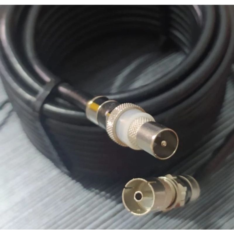 Jual Kabel antena tv RG6 rakitan 1Meter-30Meter + jack antena besi male&female | Shopee Indonesia