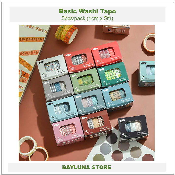 Jual 5pcs/set Basic Washi Tape 10mmx2m Masking Tape Selotip kertas ...