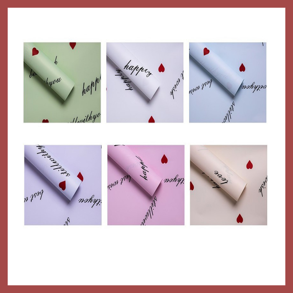 Jual Kertas Buket Bunga Motif Tulisan Love Happy / Flower Wrapping ...