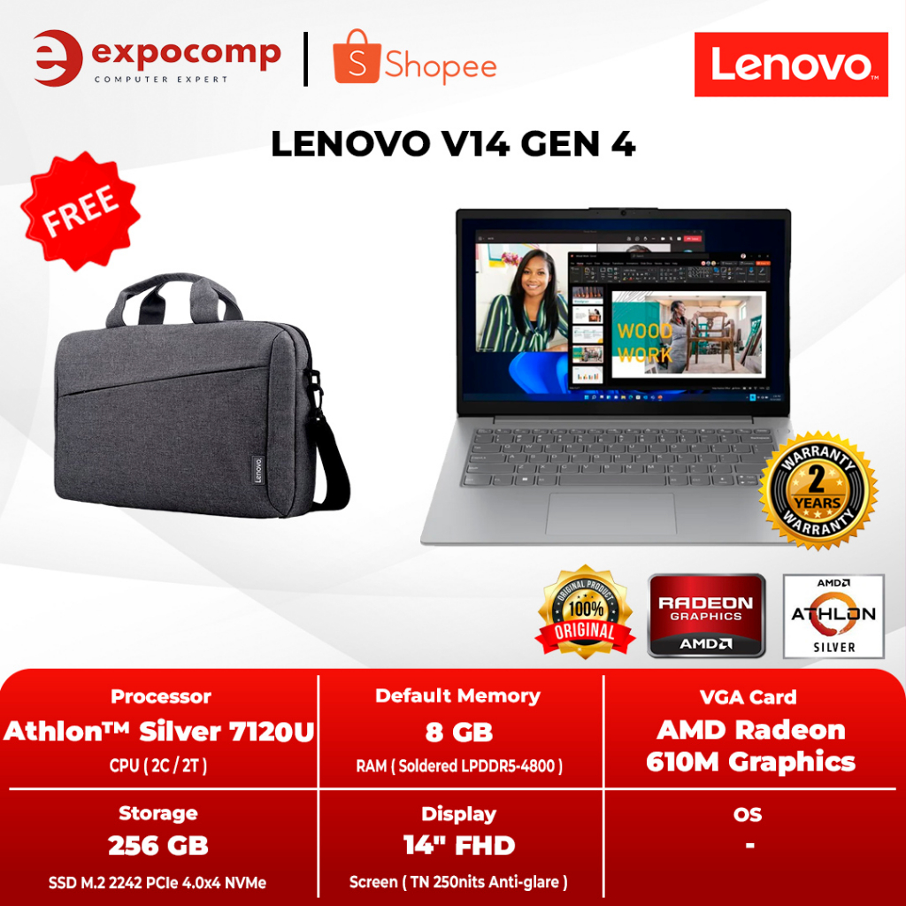 Jual LENOVO V14 GEN 4 G4 AMN PDID GREY ATHLON SILVER 7120U 8GB 256GB NO OS | Shopee Indonesia