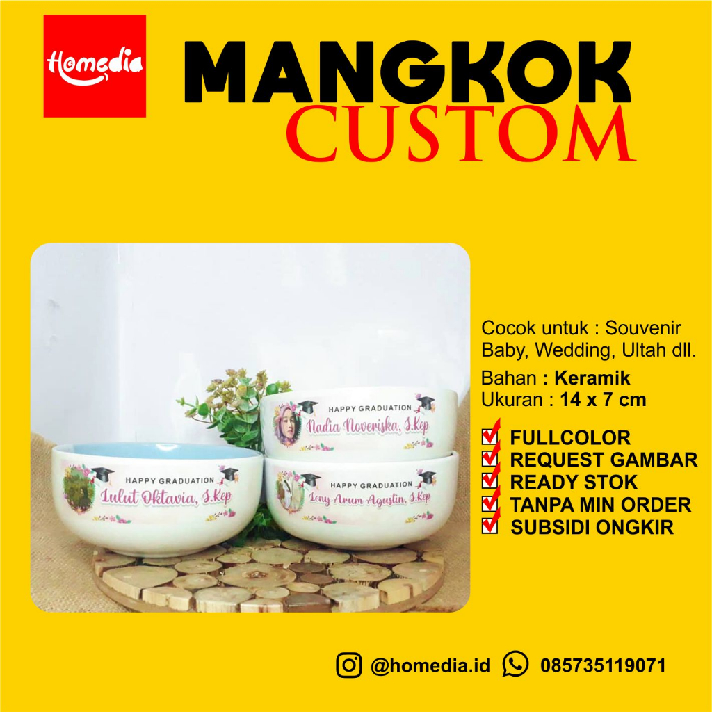 Jual MINIMAL ORDER 12 PCS Souvenir Mangkok Keramik Custom Decal Mangkok ...
