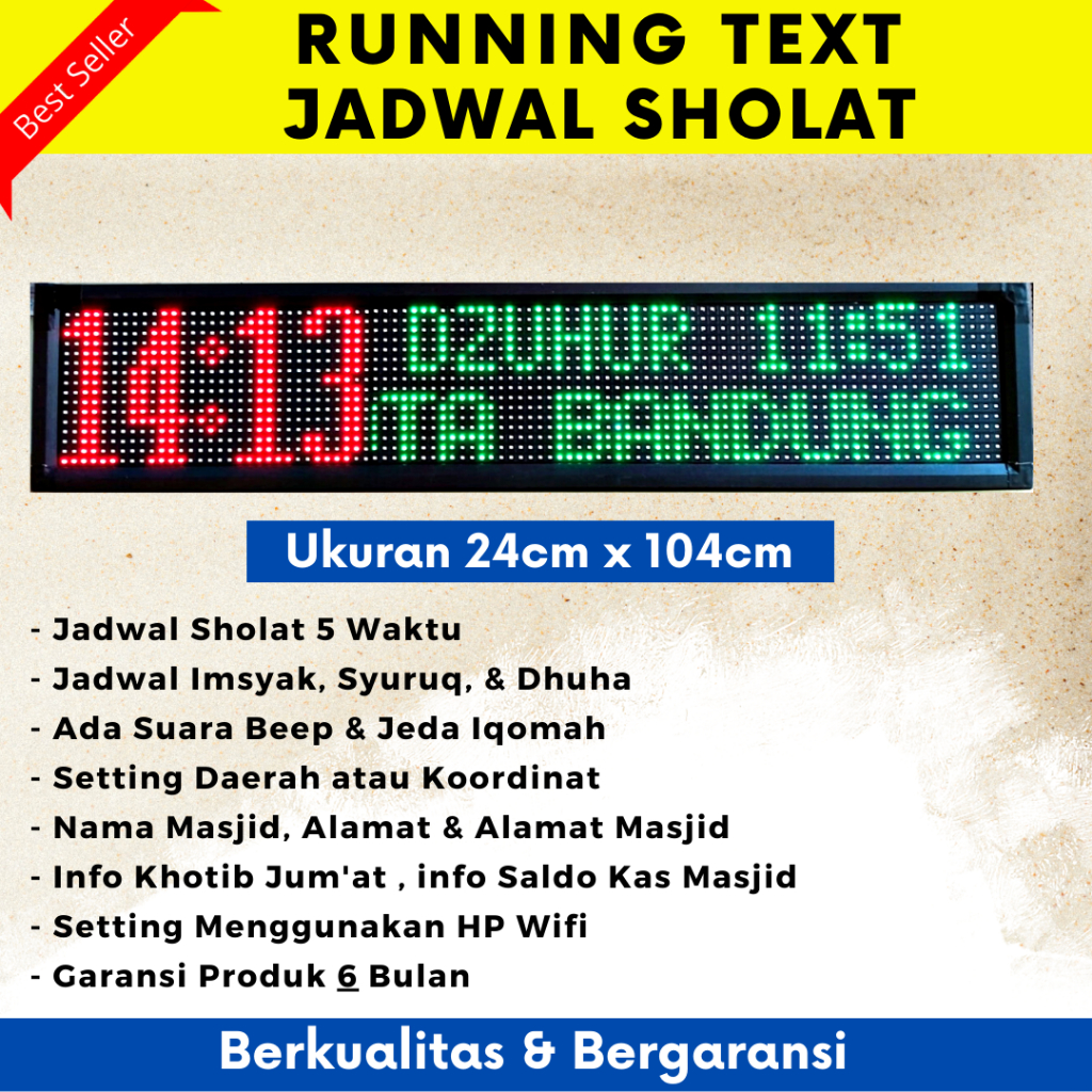 Jual Jam Masjid Running Text Jadwal Sholat Running Text Ukuran 104 cm x ...