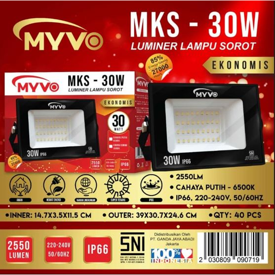 Jual Lampu Sorot / Tembak LED merk MYVO 30W 30 watt flood light | Shopee Indonesia