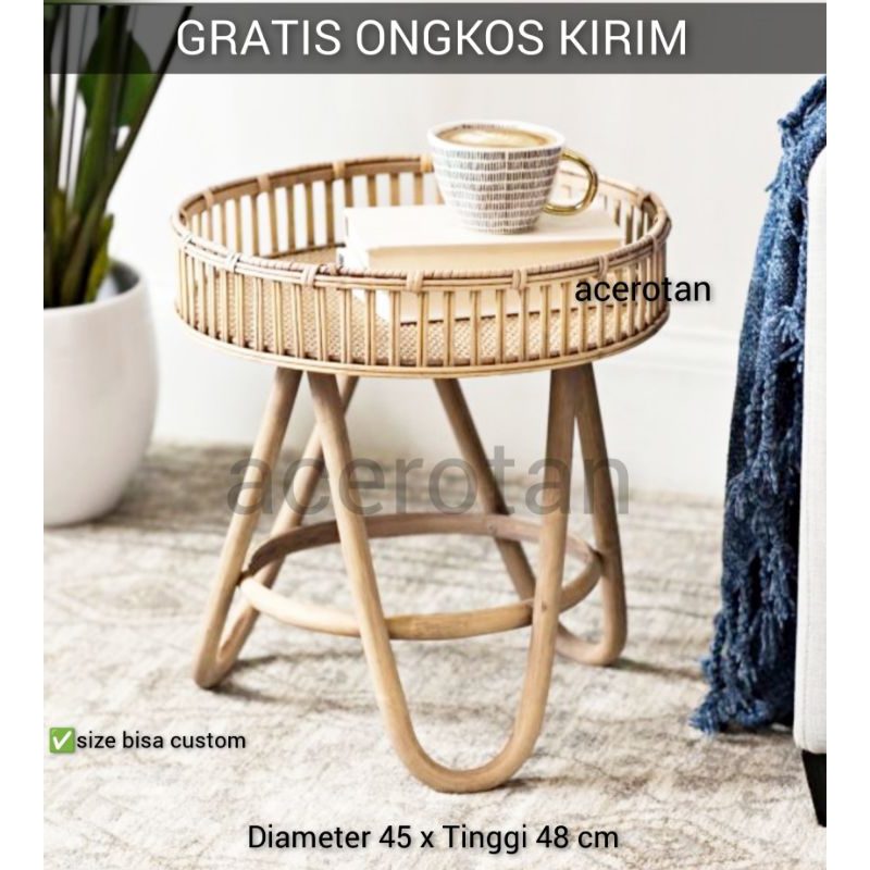 Jual MEJA TEH KOPI BULAT ROTAN AESTHETHIC/MEJA KAKI TIGA | Shopee Indonesia