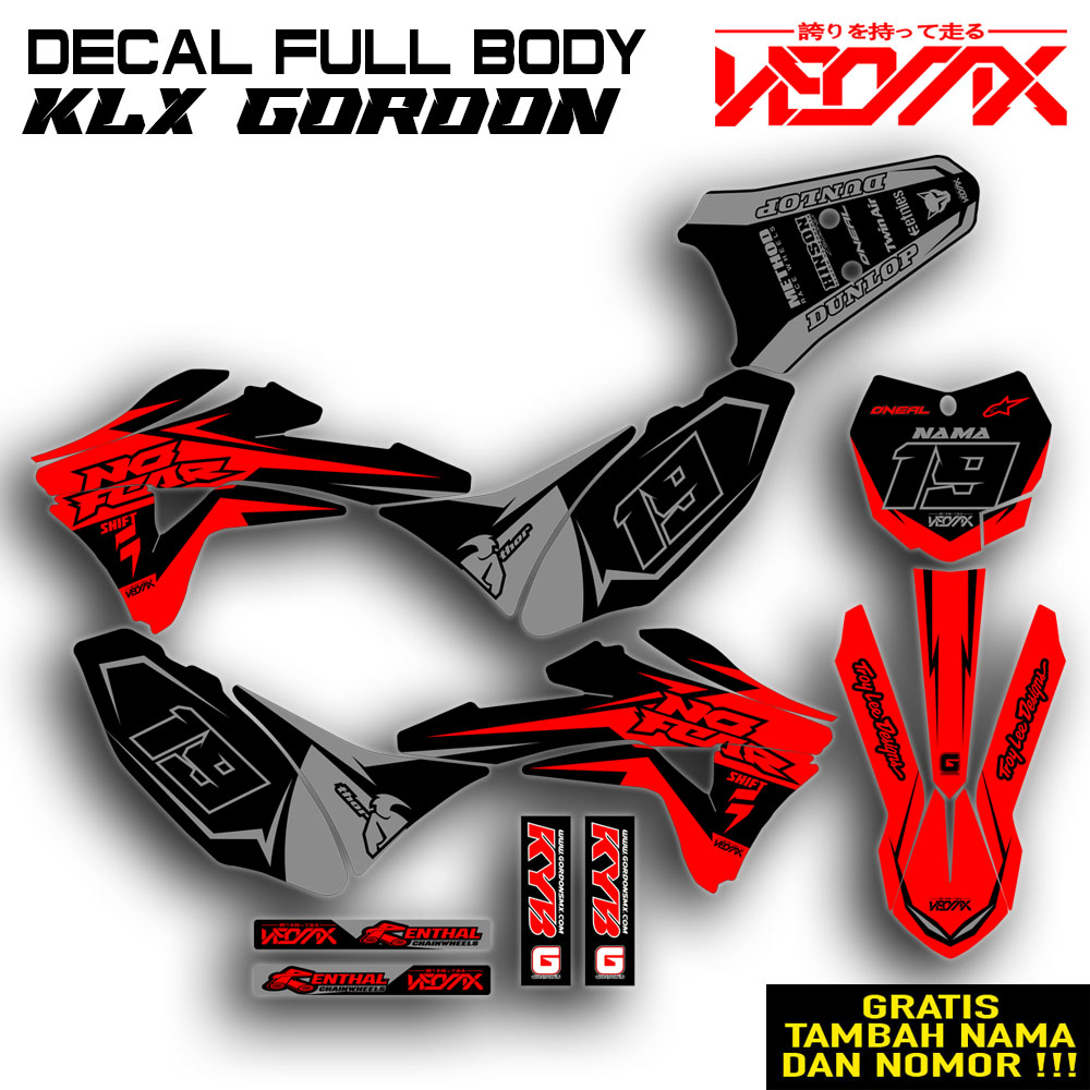Jual DECAL KLX GORDON FULL BODY HITAM MERAH CUSTOM NAMA DAN NOMOR ...