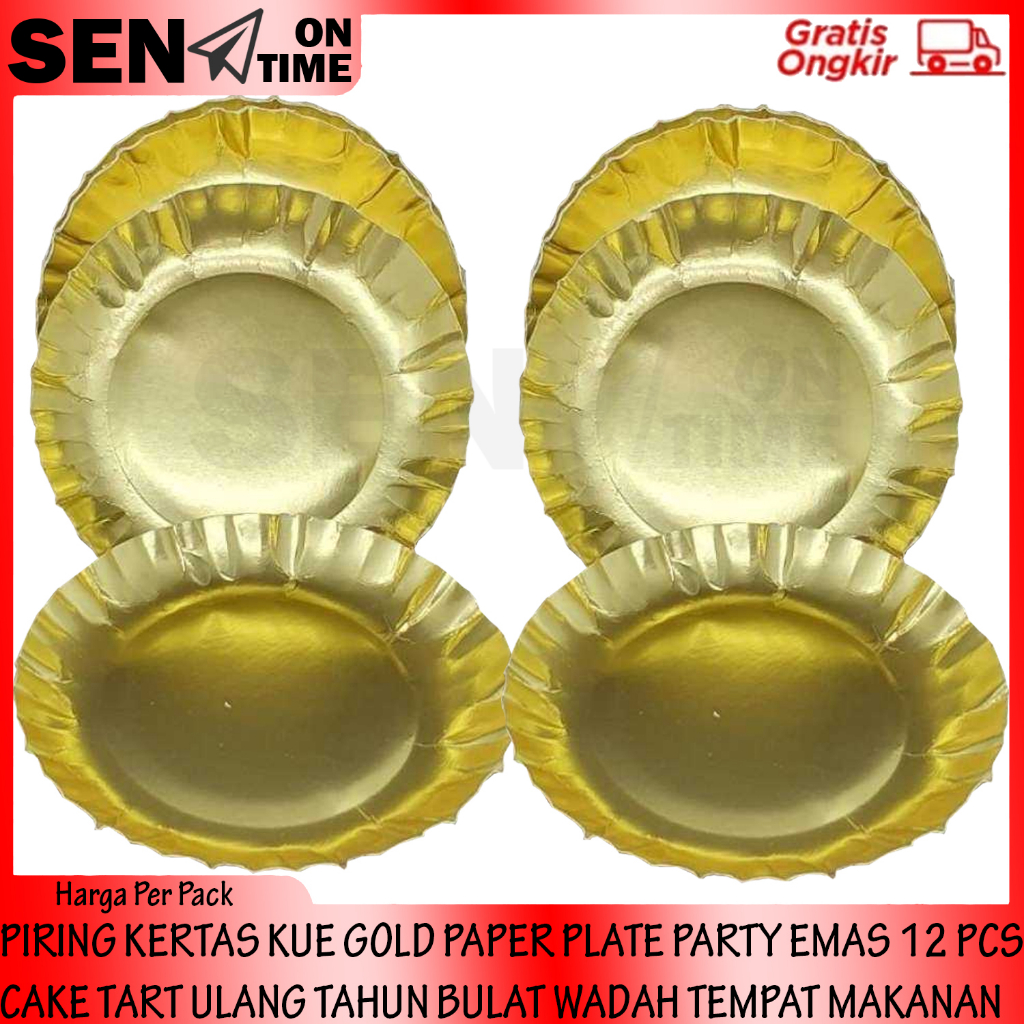 Jual PIRING KERTAS KUE CAKE TART ULANG TAHUN GOLD PAPER PLATE PARTY EMAS PER PACK 12 PCS BULAT ...