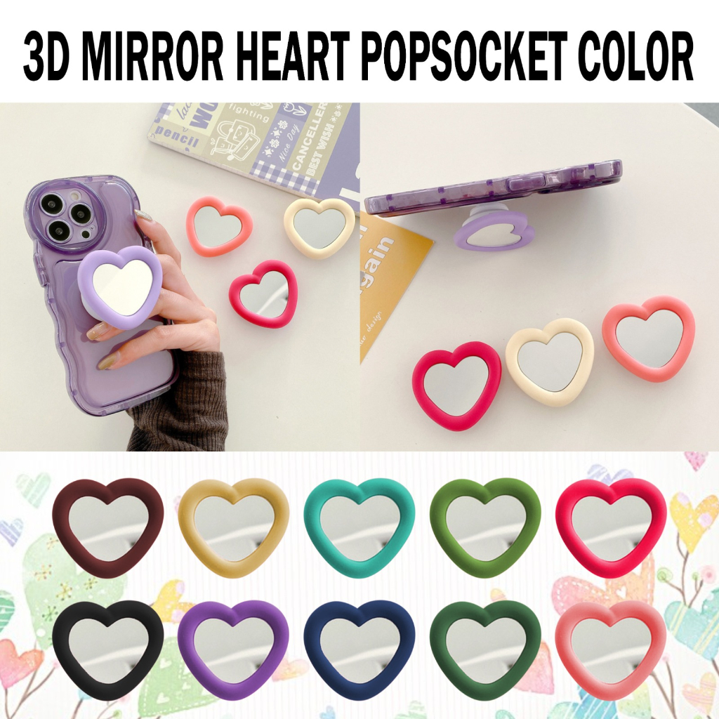 Jual Pop Socket 3D Mirror Heart Color Pop Socket Kaca Motif Heart Lucu ...