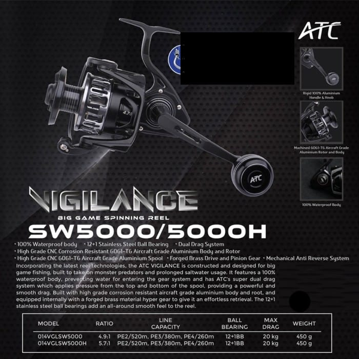 Jual Reel BIG GAME Spinning ATC VIGILANCE SW 5000 (100% WATERPROOF and ...