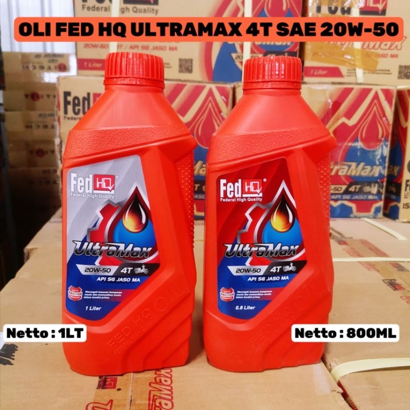 Jual OLI FED HQ ULTRAMAX 4T SAE 20W-50 1000ML/1LT/800ML/0.8ML | Shopee ...