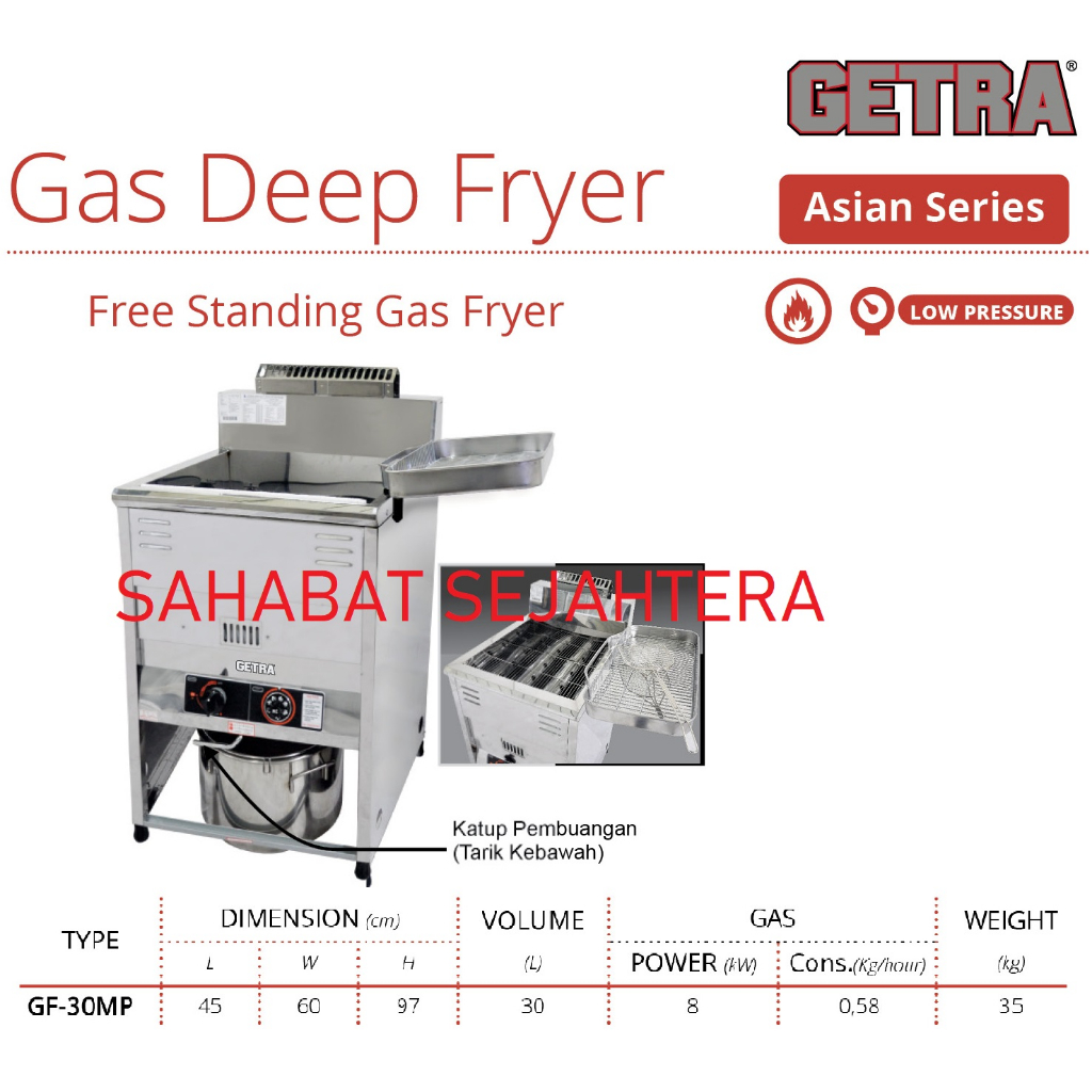 Jual GETRA Gas Deep Fryer GF-30MP Mesin Penggorengan Gas | Shopee Indonesia