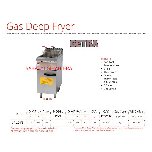 Jual GETRA Gas Deep Fryer GF-20-FS Mesin Penggorengan Gas | Shopee ...