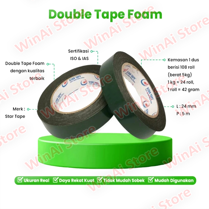 Jual Double Tape Busa Foam Hijau STAR Tape 24mm x 5m | Shopee Indonesia
