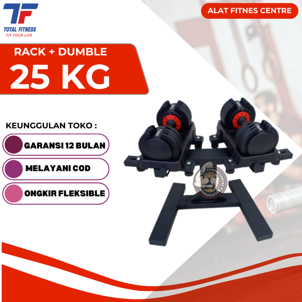 Jual Adjustable Dumble 25 Kg + Rack Total Fitness - Alat Olahraga Angkat Beban Dumbbell Barbel ...