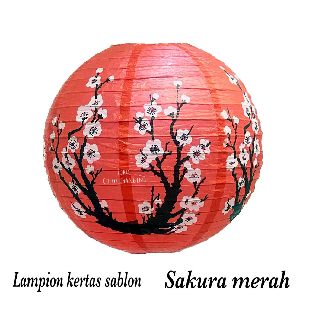 Jual lampion bulat sablon sakura merah paper lantern dekorasi ...