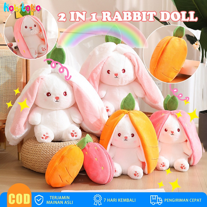 Jual Mainan Anak Boneka Kelinci Strawbery Wortel Flip Lucu Imut Pake ...