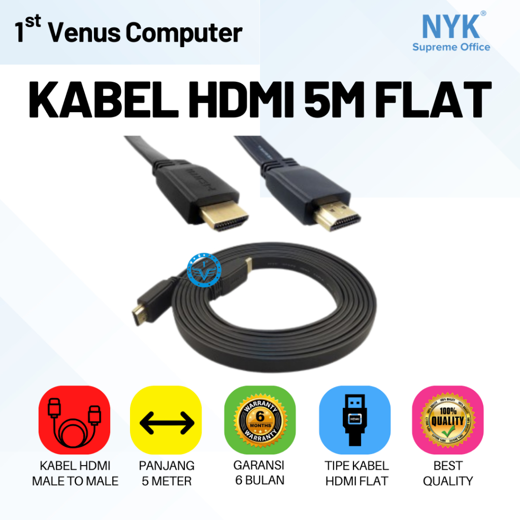 Jual KABEL HDMI 5M FLAT / CAB08-NYK | Shopee Indonesia