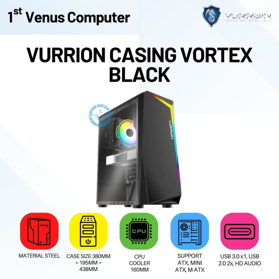 Jual CASING PC VURRION VORTEX FROZE ATX TEMPERED GLASS KESING PC ...