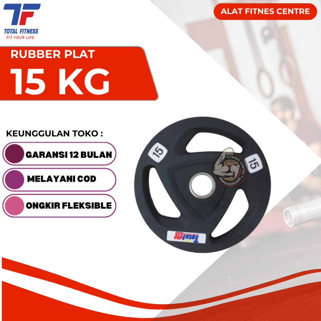 Jual Alat Olahraga Angkat Beban Rubber Plat 15 Kg Total Fitness ...