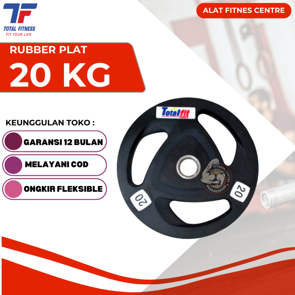Jual Alat Olahraga Angkat Beban Rubber Plat 20 Kg Total Fitness ...