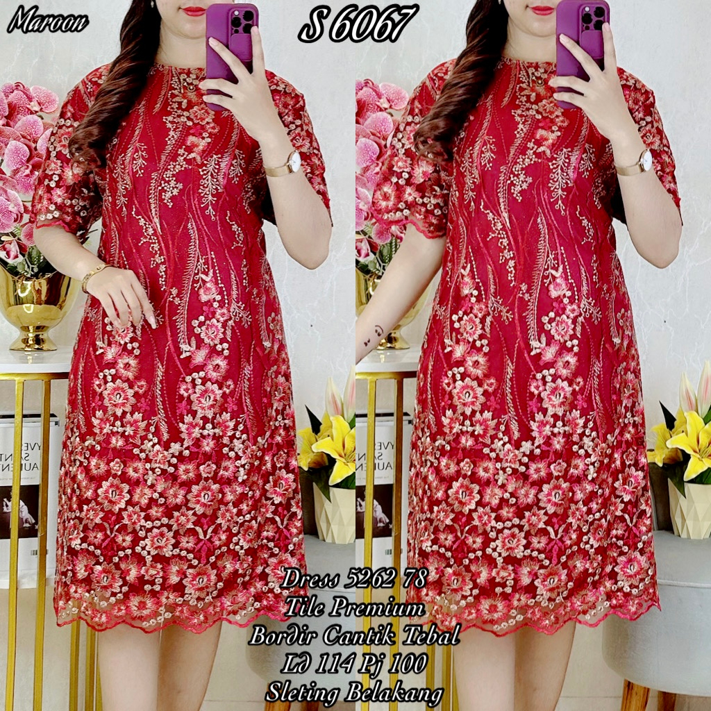 Jual 6067 Dress Tile Bordir Cantik Tebal | Shopee Indonesia