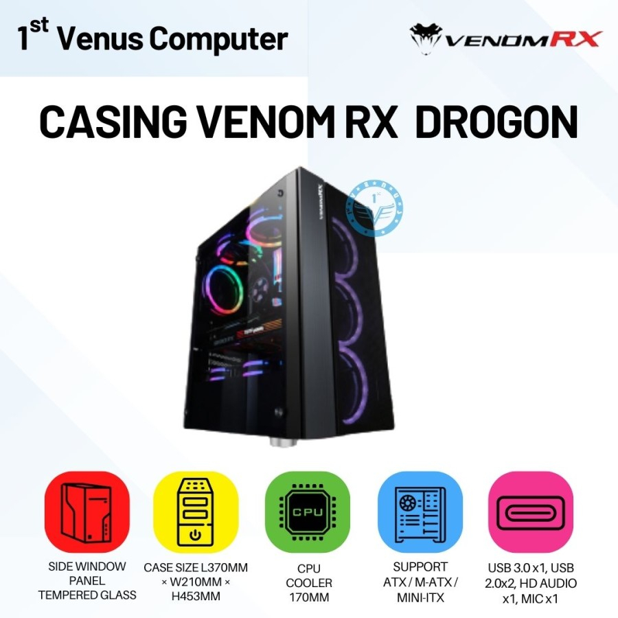 Jual CASE PC GAMING VENOM RX DROGON / CASING PC VENOM DROGON / CAS16 ...