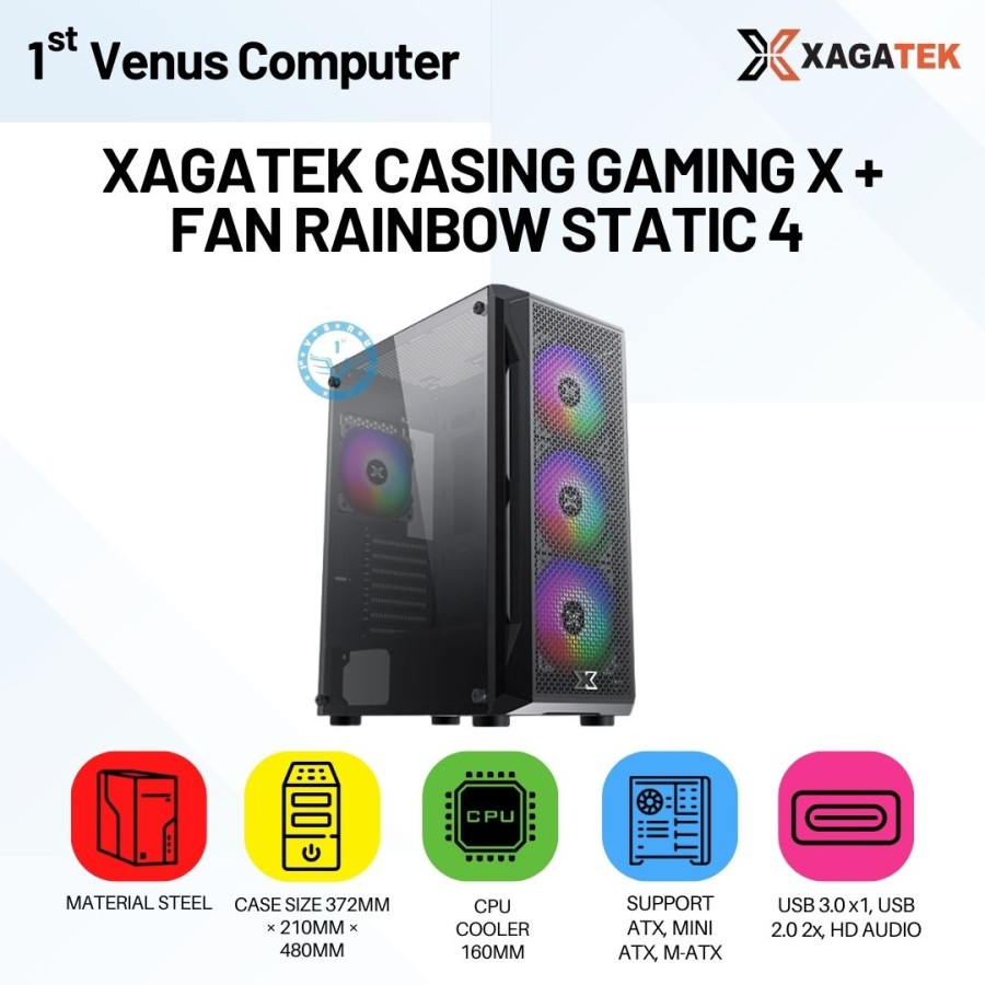 Jual CASING PC GAMING XAGATEK X+FAN RAINBOW STATIC 4 FAN CASE / CASE03 ...