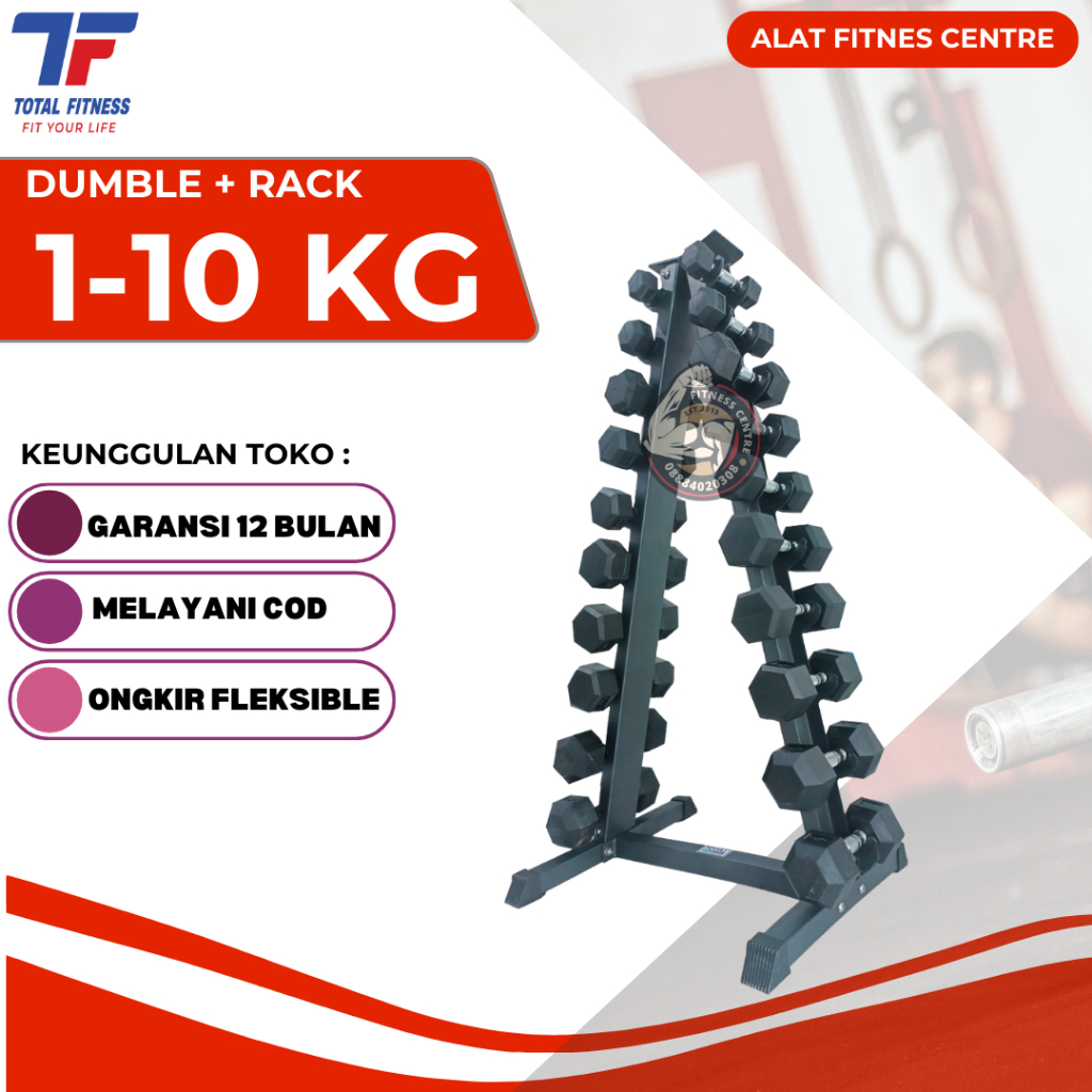 Jual Rack Dumble Set Hexagonal 1-10 Kg Total Fitness - Alat Olahraga ...