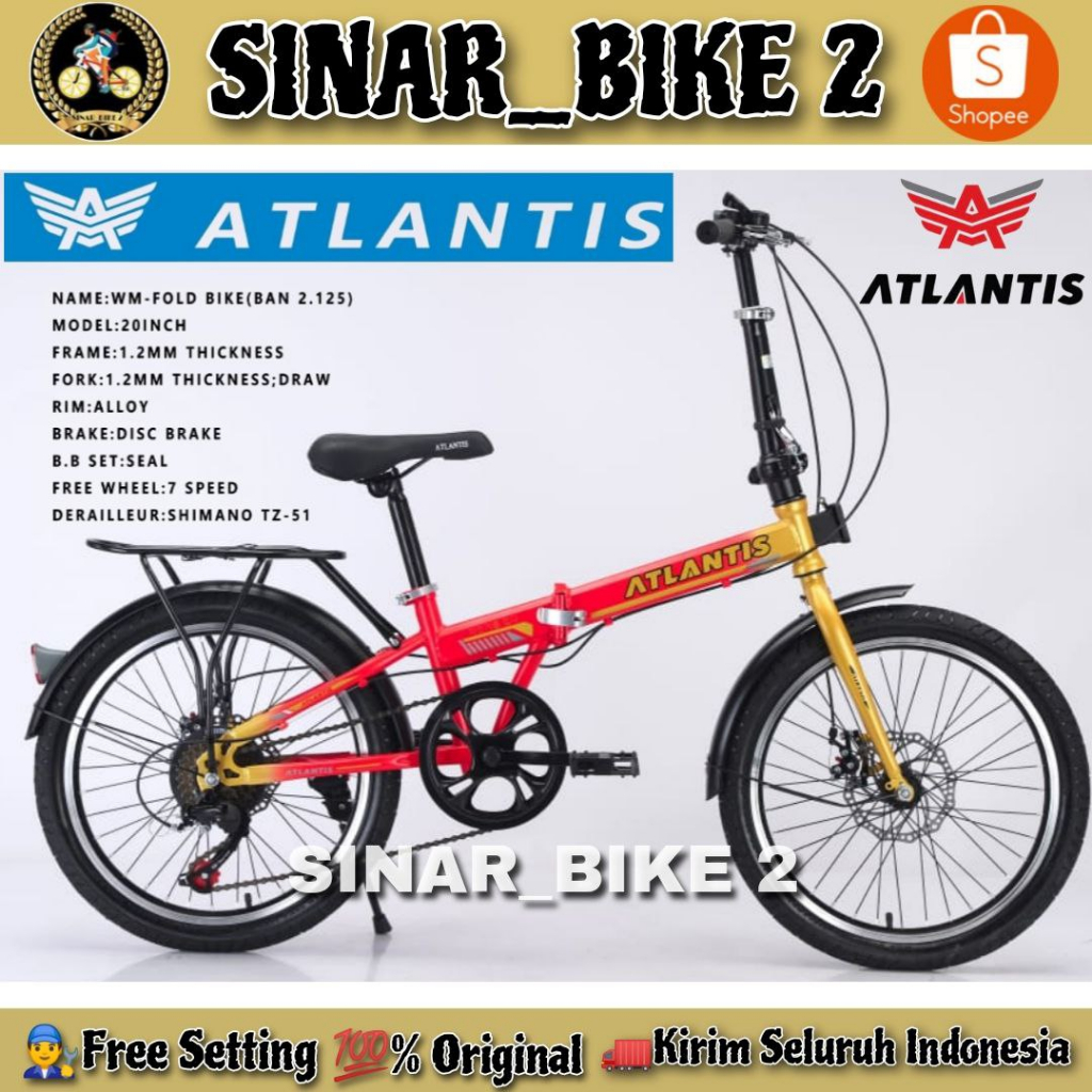 Jual Sepeda Lipat ATLANTIS & VELION DB71 Ukuran 20 Inch Boncengan Anak ...