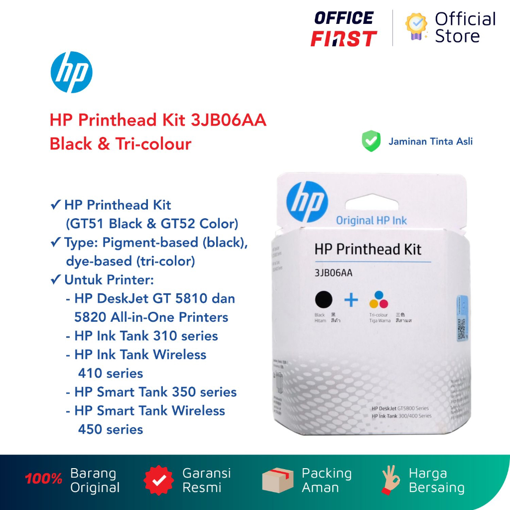 Jual Tinta HP 3JB06AA Printhead Kit GT51 GT52 2 Pack Hitam & Warna GT 51 52 Untuk Printer HP 315 ...