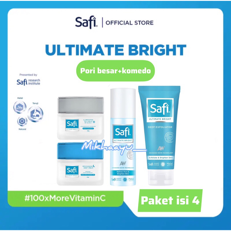 Jual Safi Ultimate Bright paket Exfoliasi isi 4 (Deep Exfoliator 100g+Skin Refiner 100ml+Day ...