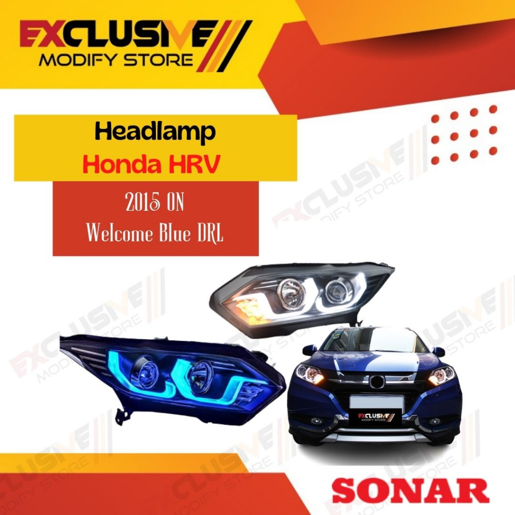 Jual HEADLAMP HONDA HRV V2 WELCOME BLUE TO WHITE DRL COMPLETE HID & LED ...
