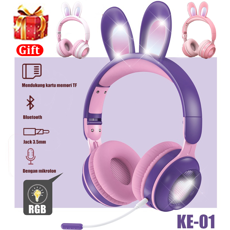 Jual Baru Nirkabel Headphone RGB Telinga Headset Kelinci Lucu Headphone ...