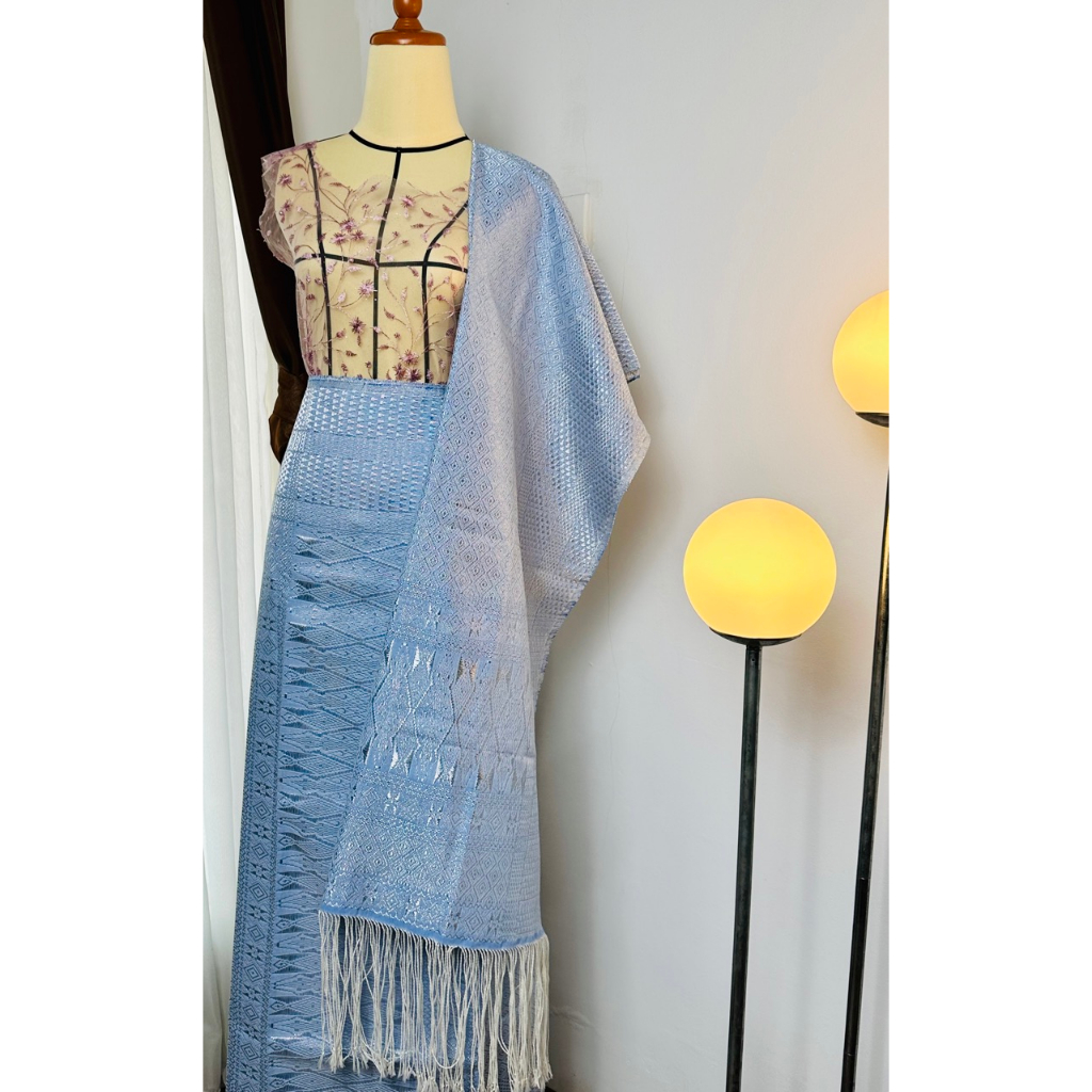 Jual Songket Tumtuman Benang Full Kristal Ice Blue | Shopee Indonesia