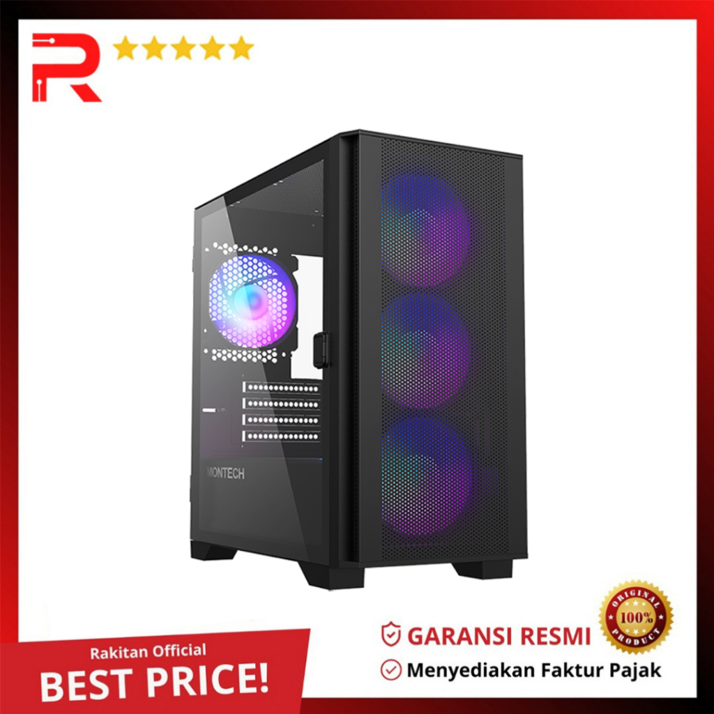 Jual Casing Montech Air 100 ARGB Black Micro ATX Gaming Case Include 4 ...