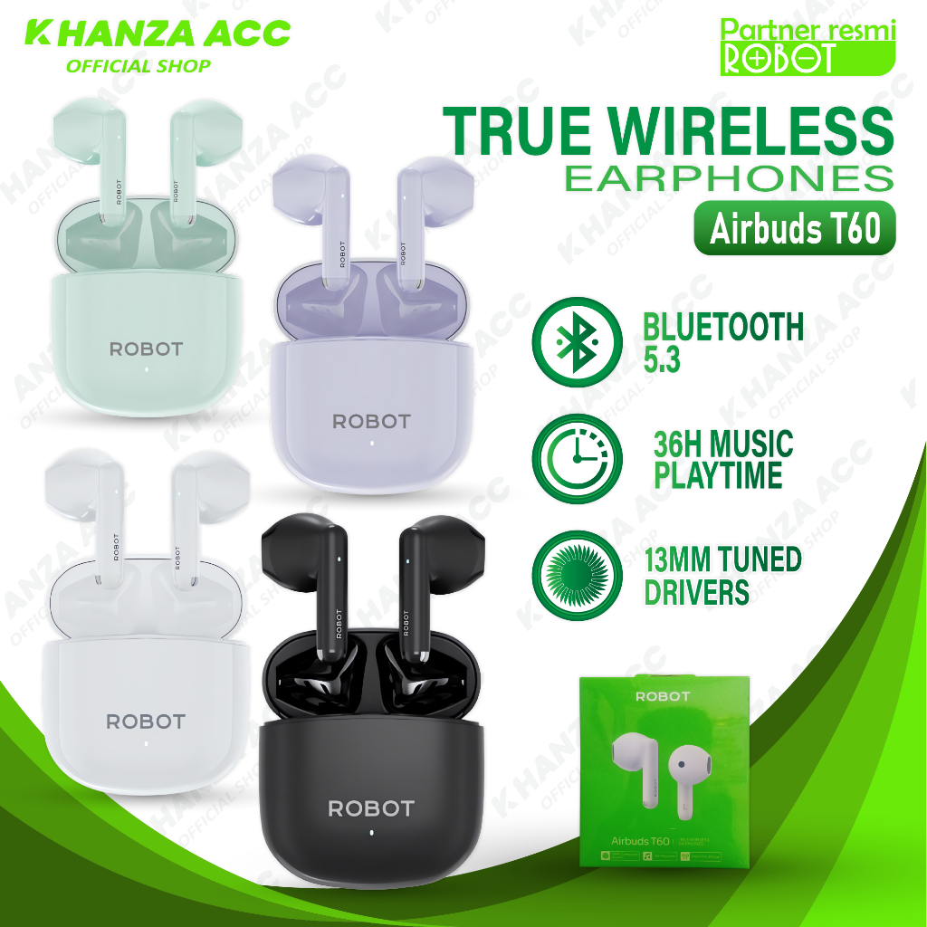 Jual KHANZAACC ROBOT T60 TWS Earphone Bluetooth 5.3 Airbuds | Shopee ...